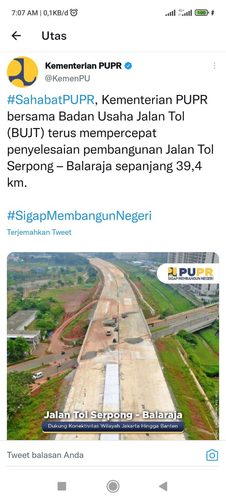 Perkembangan Progress Jalan Tol Serpong - Balaraja